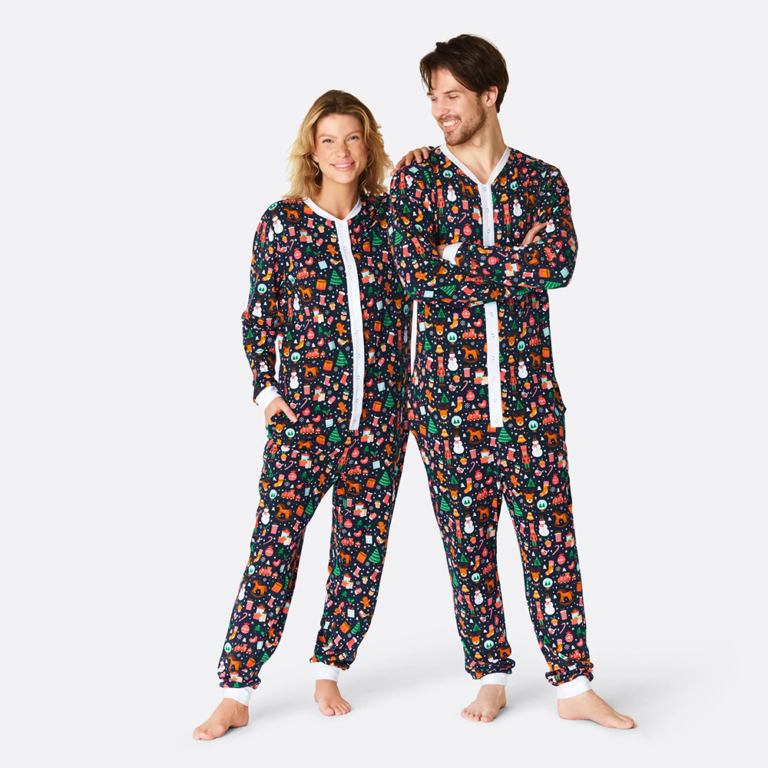 Kerst Dromen Overall Kerst Pyjama voor Dames – Blauw - KersttruiWinkel.nl
