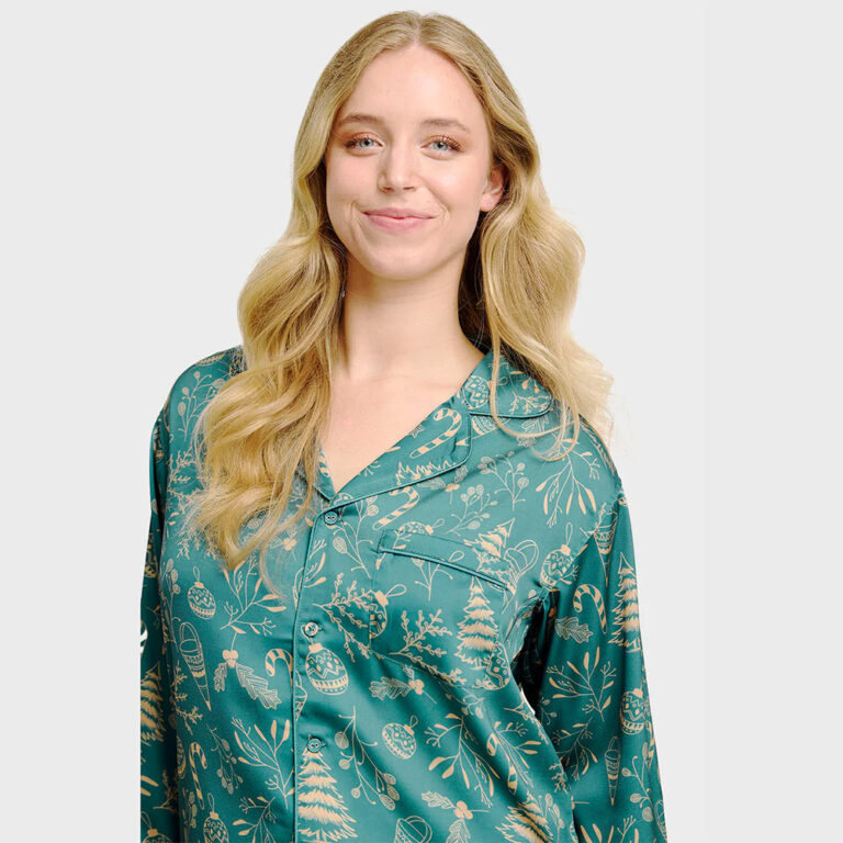 Satijnen Kerstpyjama Dames - Kerst Decoraties - Groen met Goud ...